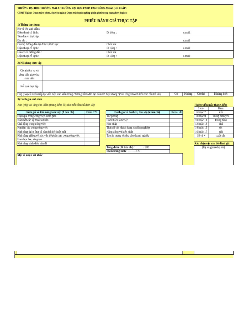 Mẫu DN Cham Diem Thuc Tap 2025 | PDF