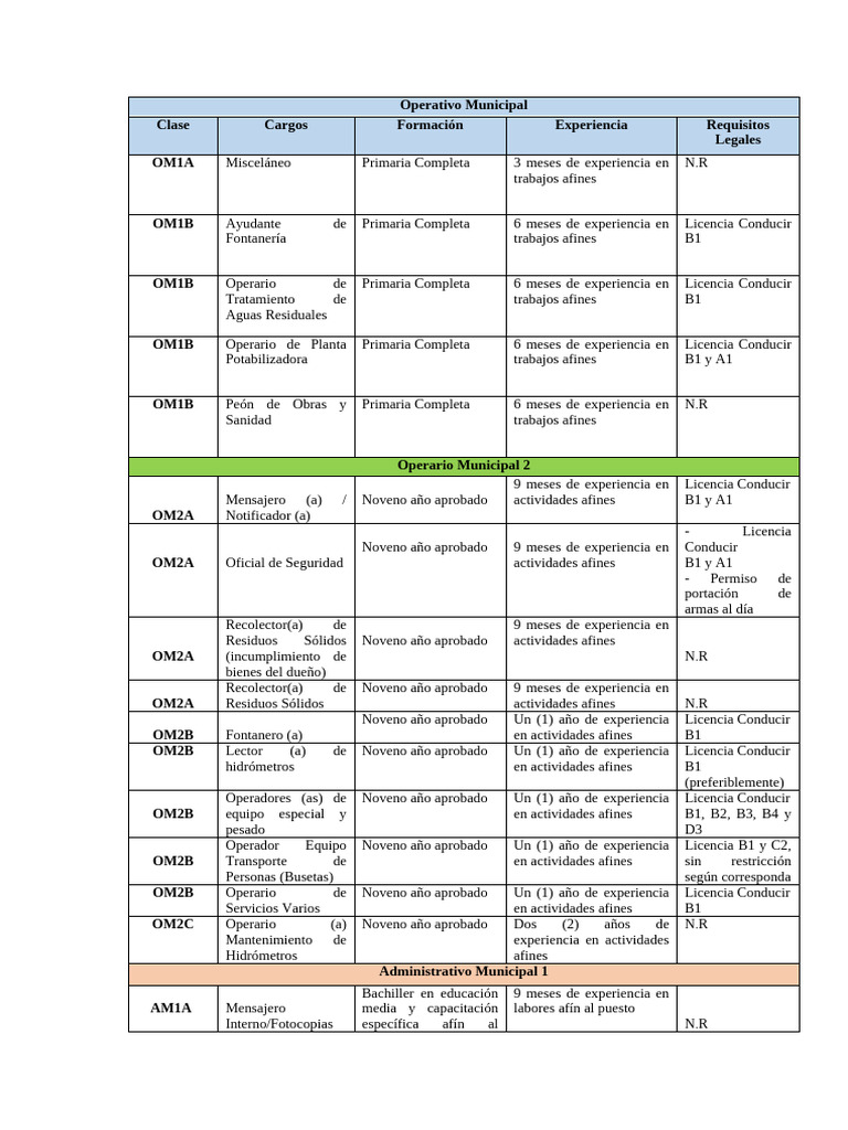Tabla Manual de Puestos 3 | PDF