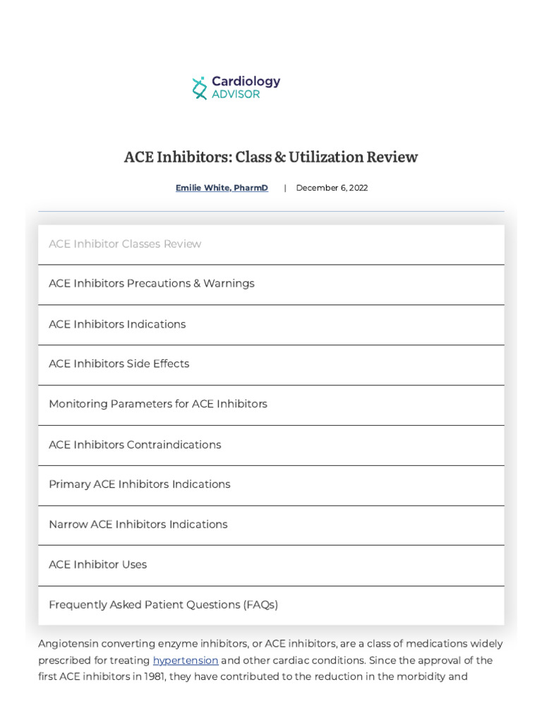 ACE Inhibitors: Uses and Side Effects | PDF | Heart Failure | Hypertension