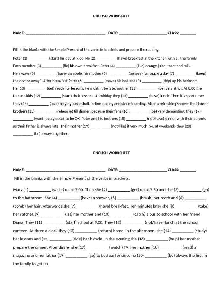 Simple Present Tense Worksheet | PDF | Eating Behaviors Of Humans | Meal