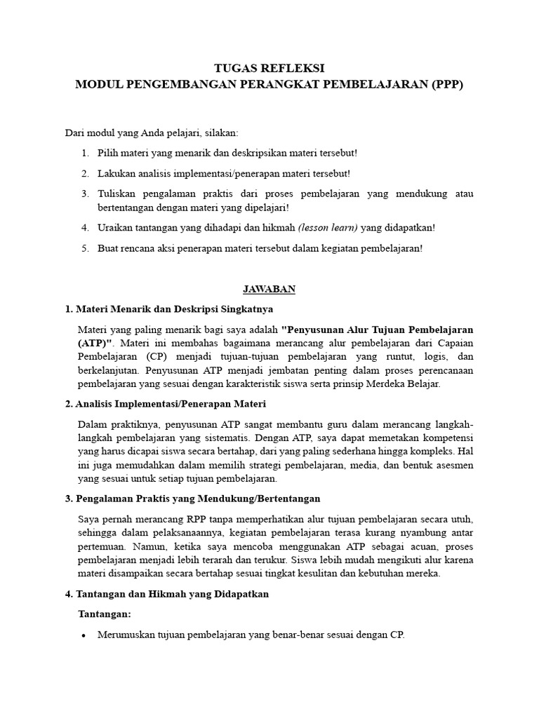 Tugas Refleksi Modul Pengembangan Perangkat Pembelajaran | PDF