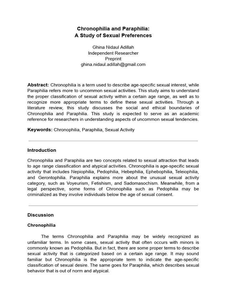 Chronophilia and Paraphilia - A Study of Sexual Preferences | PDF ...