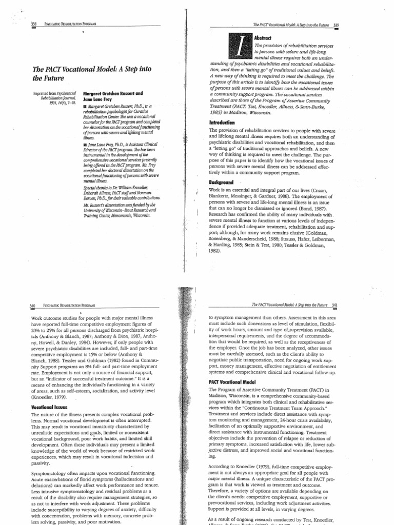 The PACT vocational model. | PDF