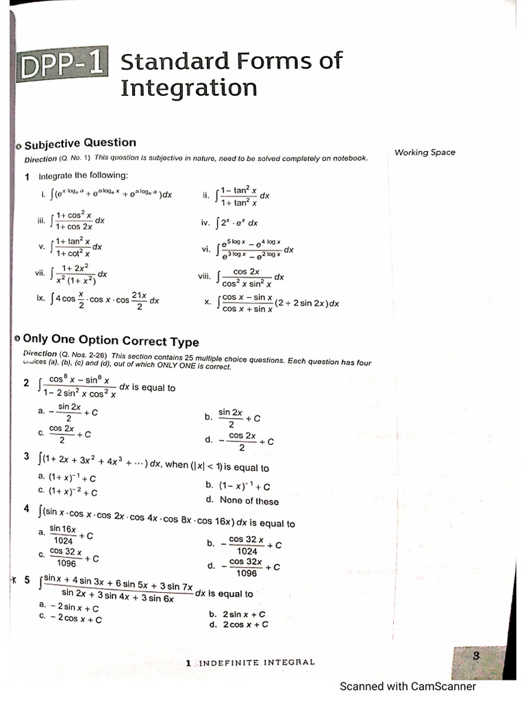 Indefinite Integration DPP | PDF