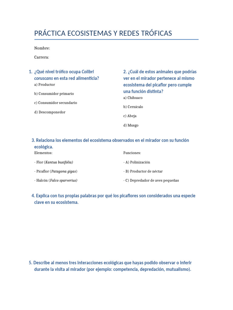 Redes tróficas y picaflor en ecosistemas | PDF