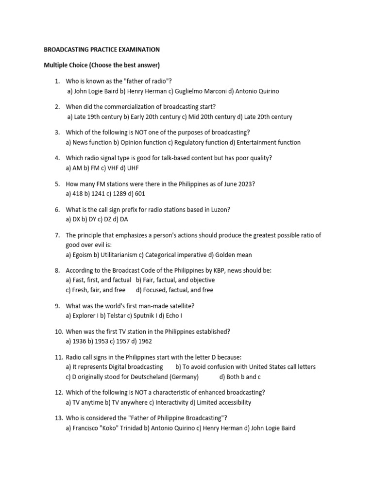 Broadcasting Practice Examination Guide | PDF | Radio | Broadcasting