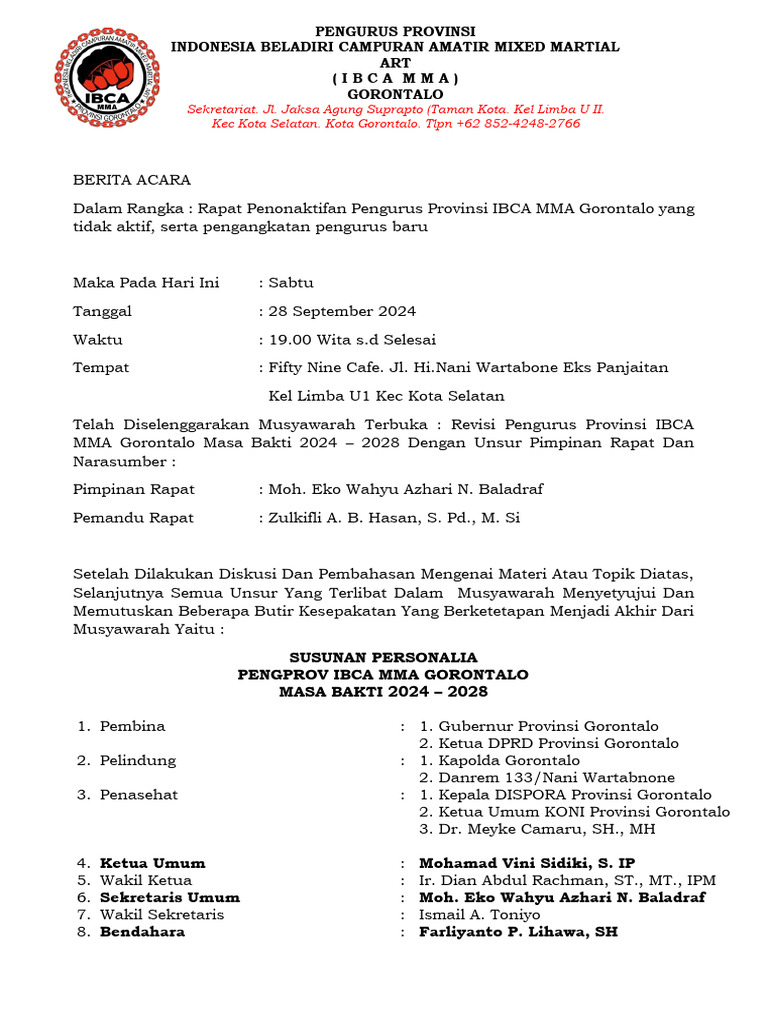 Berita Acara Revisi Pengurus Ibca Mma Gorontalo | PDF