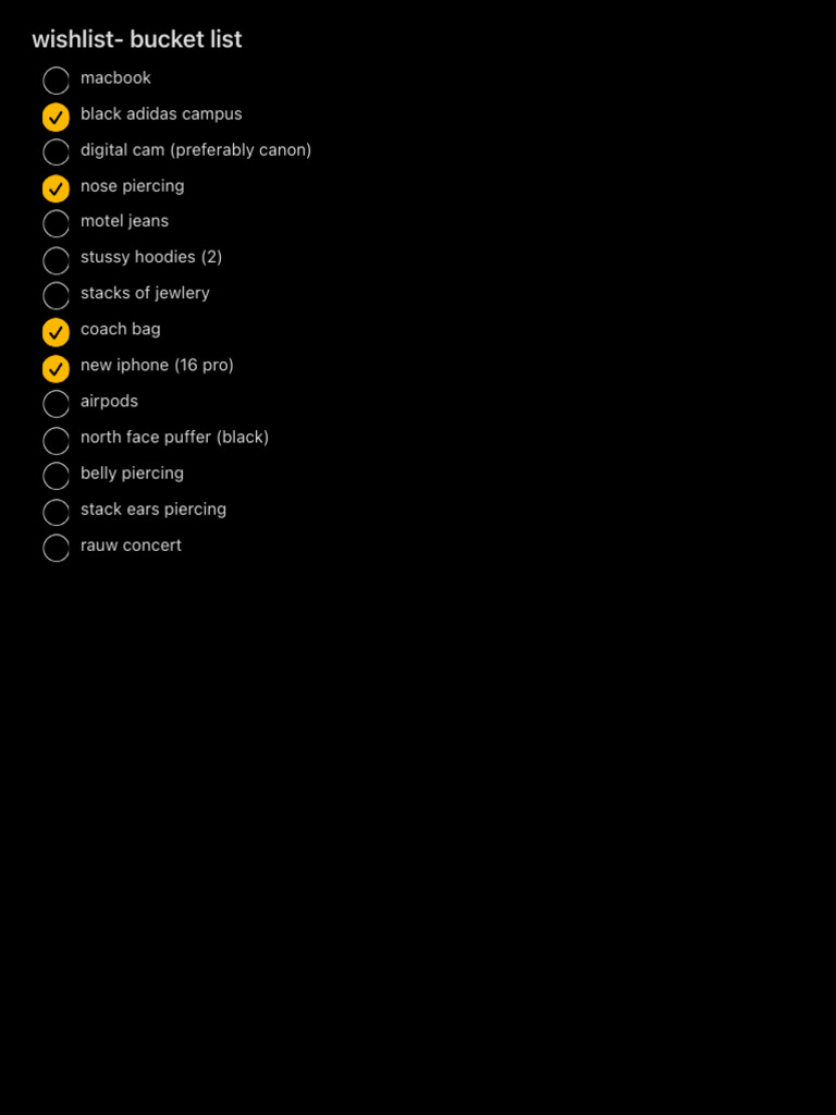 Wishlist - Bucket List | PDF