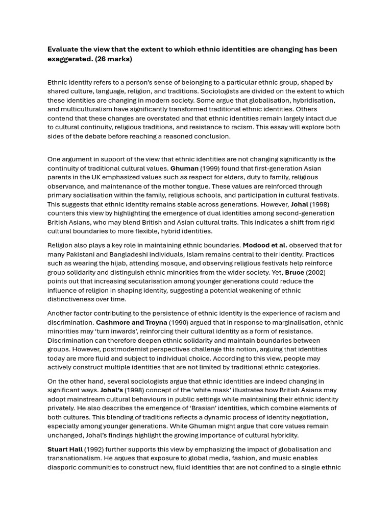 Changing Ethnic Identities: A Debate | PDF | Identity (Social Science ...