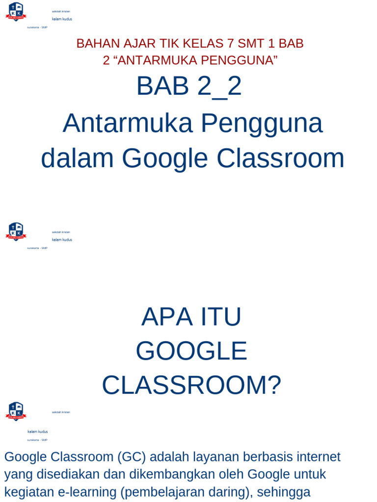 Bahan Ajar Tik Kelas 7 SMT 1 Bab 2 - 2 Antarmuka Pengguna Dalam Google Classroom | PDF