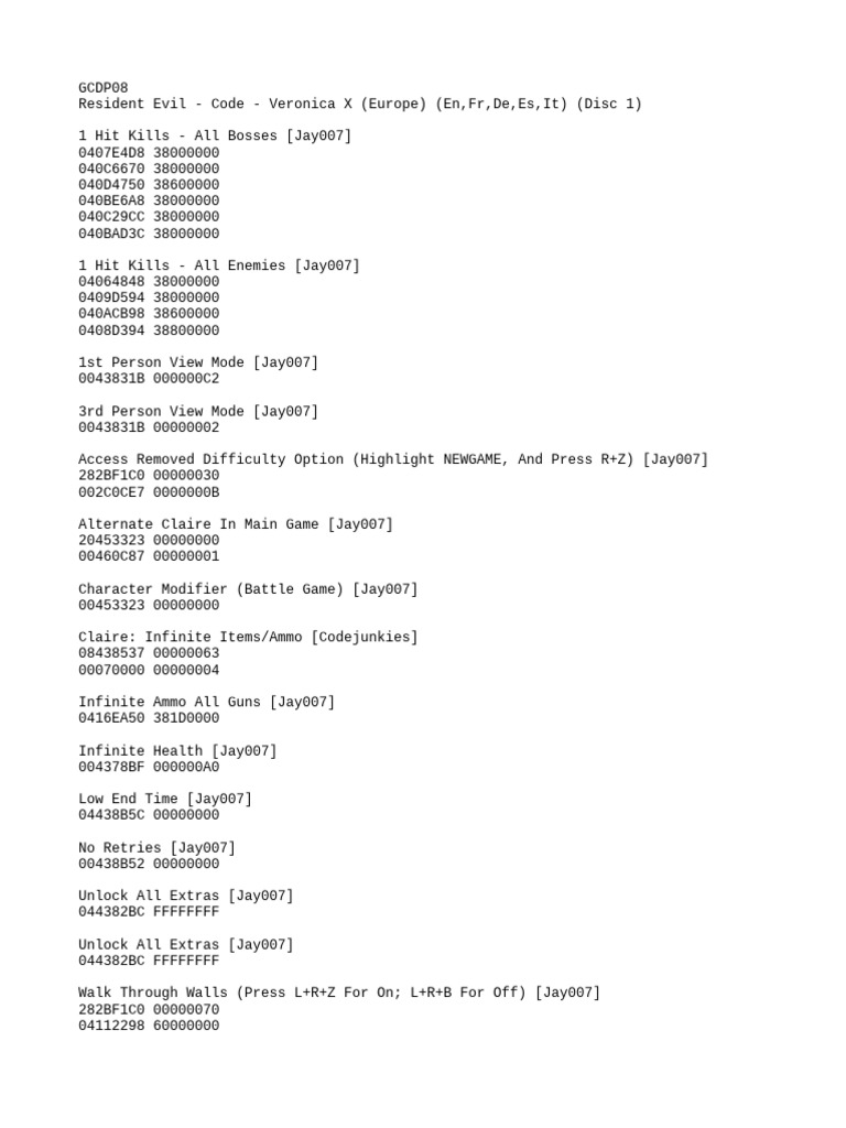 Resident Evil - Code - Veronica X (Europe) (En, FR, De, Es, It) (Disc 1 ...