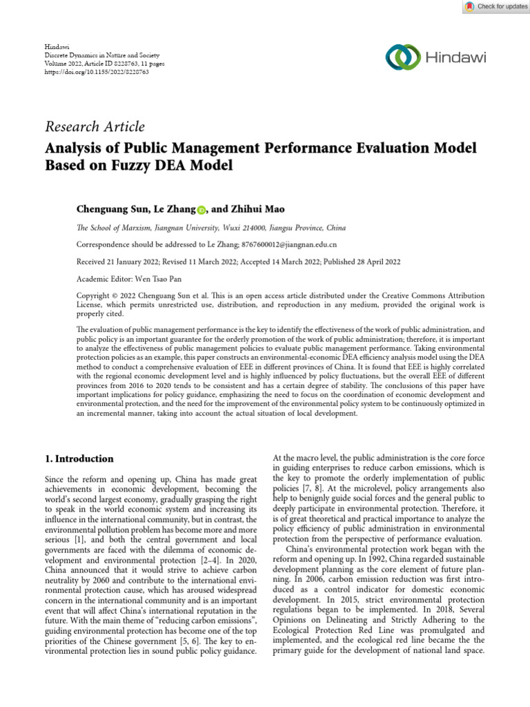 Discrete Dynamics in Nature and Society - 2022 - Sun - Analysis of Public Management Performance ...