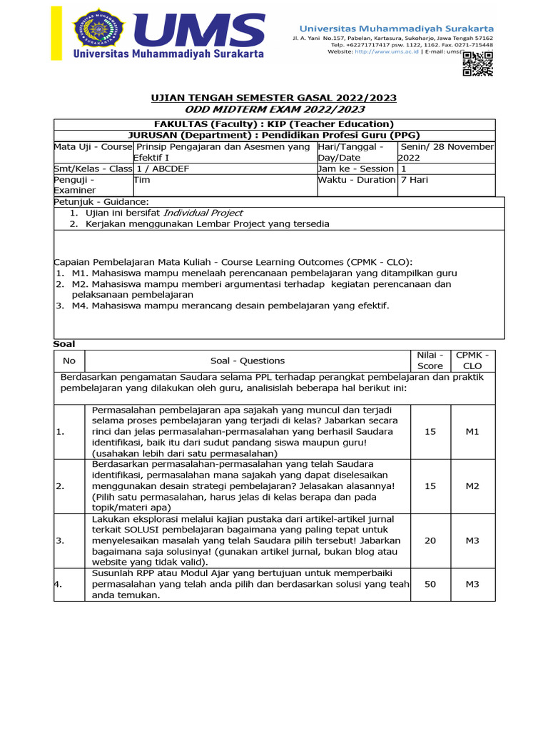 UTS - Prinsip Pengajaran Dan Asesmen Yang Efektif 1 | PDF