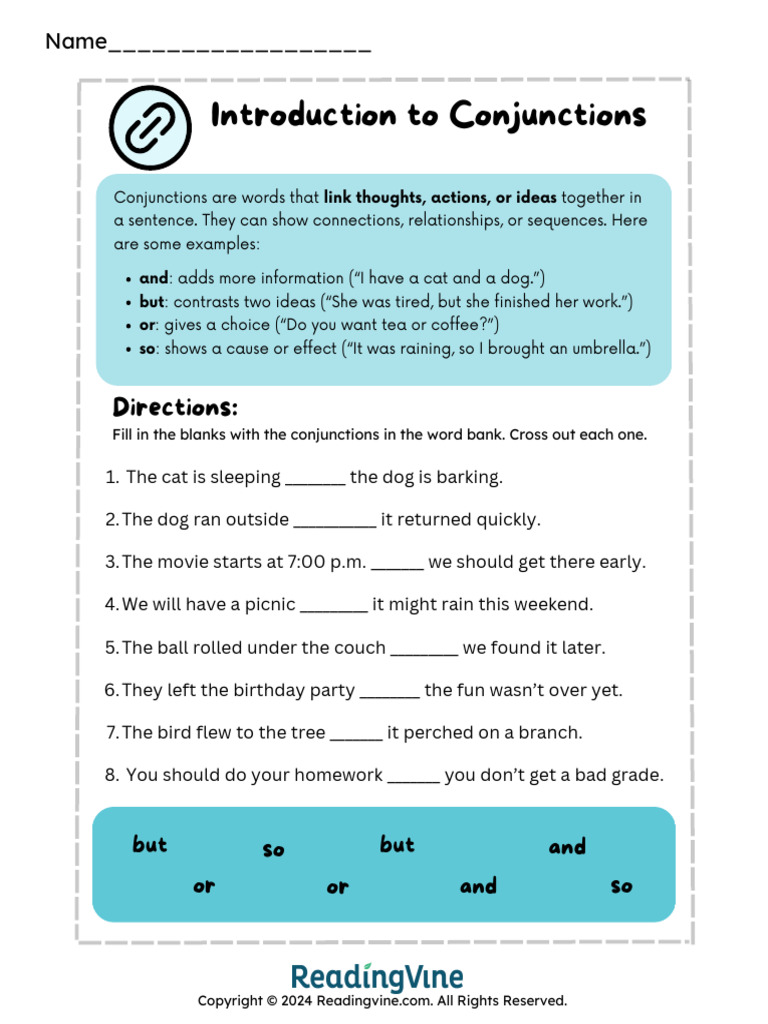 Intro-to-Conjunctions-Fill-in-the-Blank-Activity | PDF