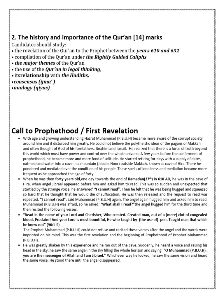 Qur'an Revelation History and Significance | PDF | Quran | Islam