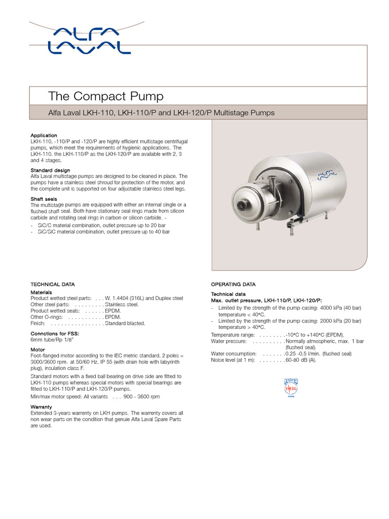 Alfa Laval LKH Multistage Pumps Overview | PDF | Pump | Mechanical Engineering