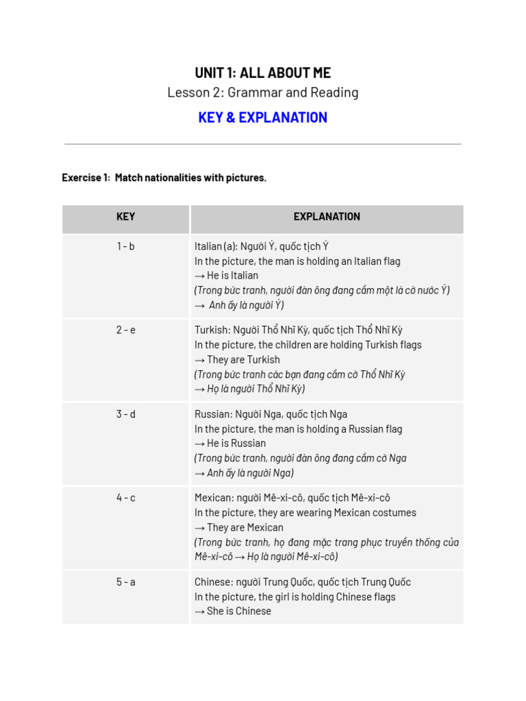 [PREPARE LIVE 1-X] - Beginners - Unit 1 - Lesson 2 - Key | PDF