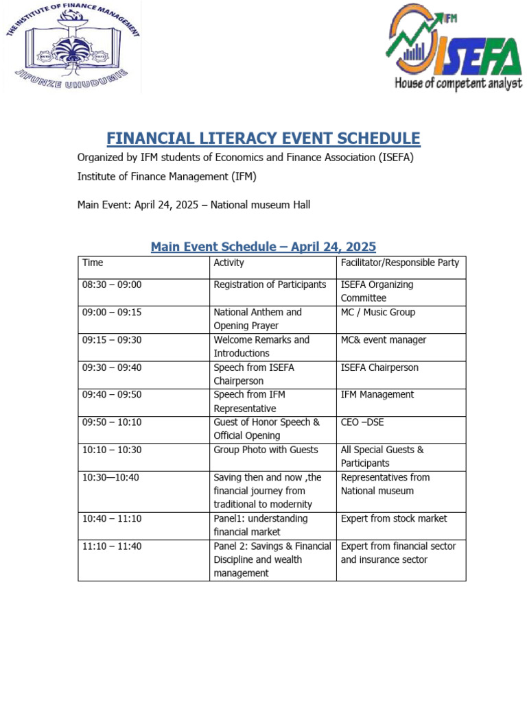 Financial Literacy Event Schedule 2025 | PDF
