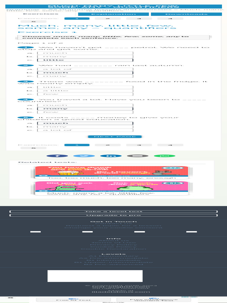 Much, Many, Little, Few, Some, Any - Quantifiers - Test-English | PDF