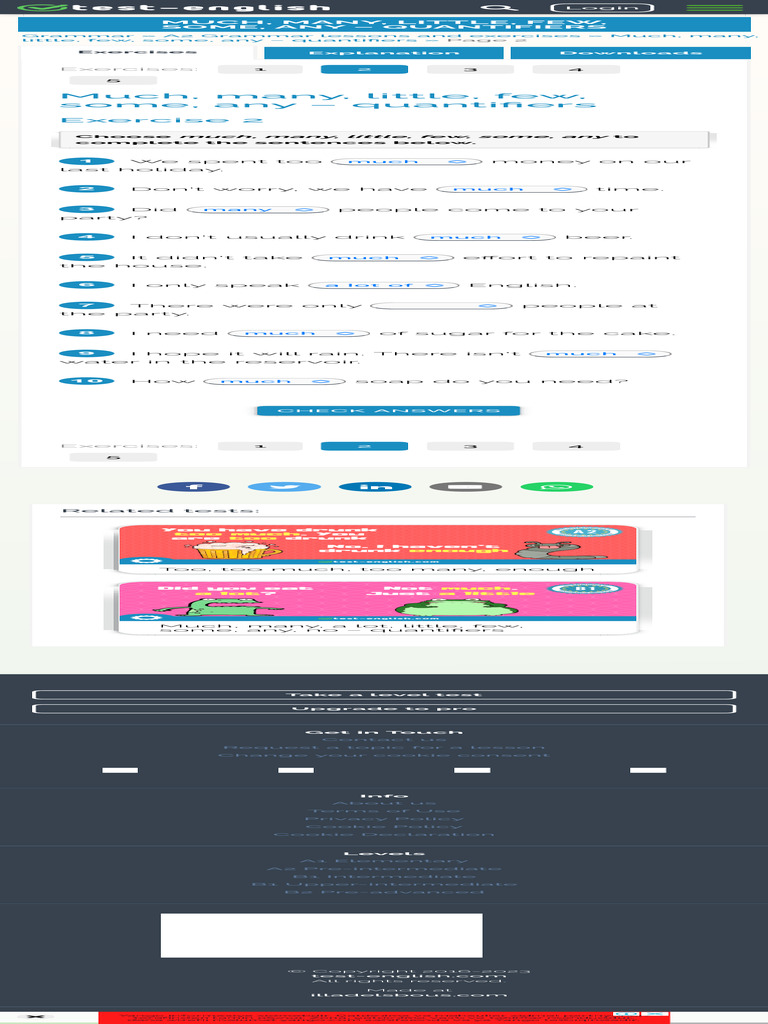 Much, Many, Little, Few, Some, Any - Quantifiers - Page 2 of 5 - Test ...