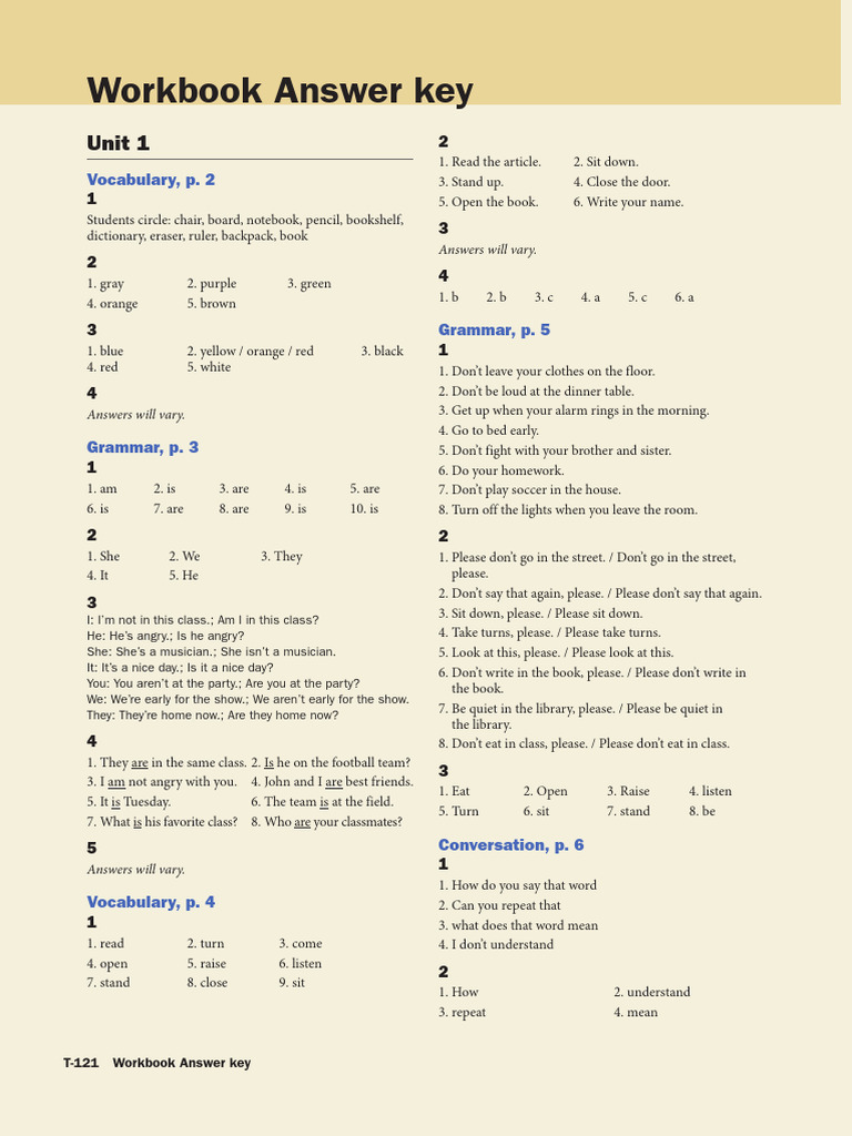 Workbook Answer Key | PDF | Hippopotamus | Lunch