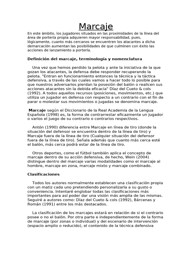 Definición y Tipos de Marcaje en Fútbol | PDF | Defensor (Asociación de ...