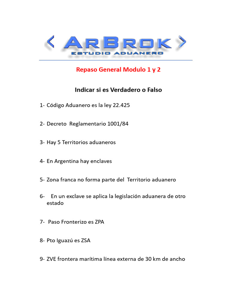 Repaso Modulo 1 y 2 | PDF | aduana