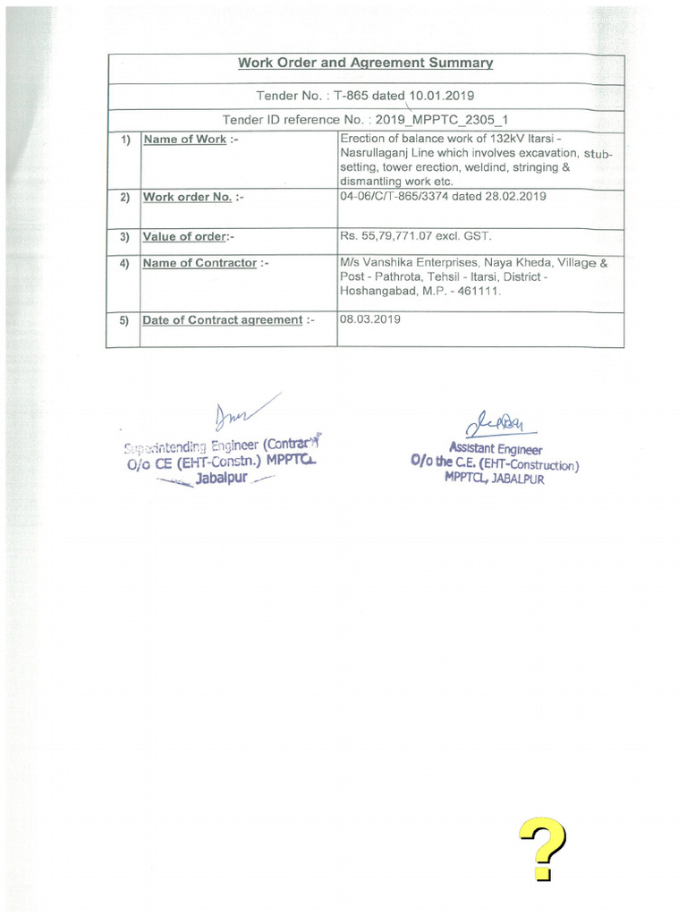 Work Order Agreement Summary t 865 | PDF