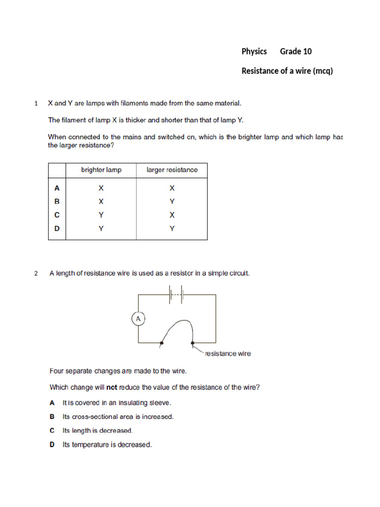 Resistance of A Wire MCQ | PDF