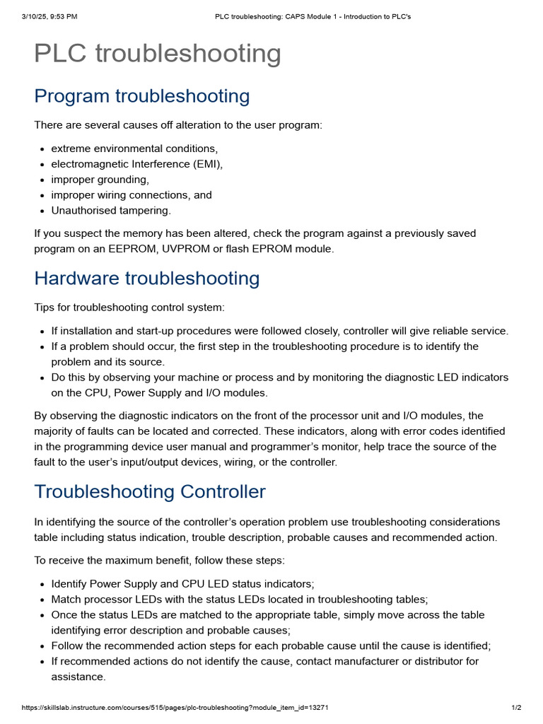 CAP Module 1- Introduction_ CAPS Module 1 - Introduction to PLC's_11 | PDF | Programmable Logic ...
