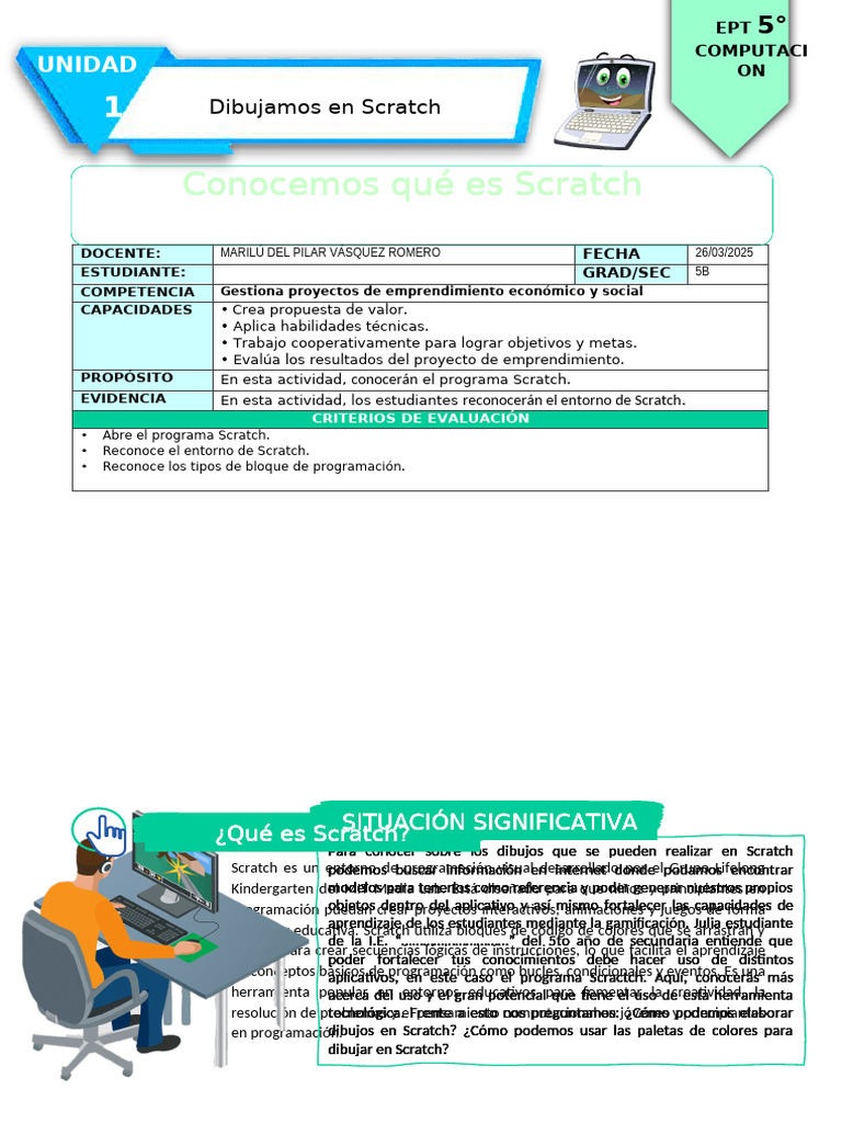 Ficha de Actividad Ept 5°-Semana 1 | PDF | Scratch (lenguaje de programación) | Informática