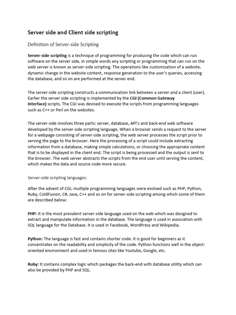Server vs Client Side Scripting Explained | PDF | Dynamic Web Page ...