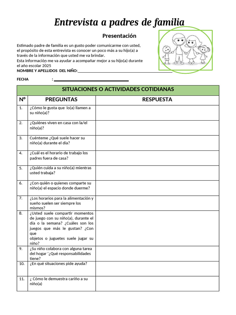 Entrevista A Padres de Familia 3 AÑOS GENEROSOS | PDF