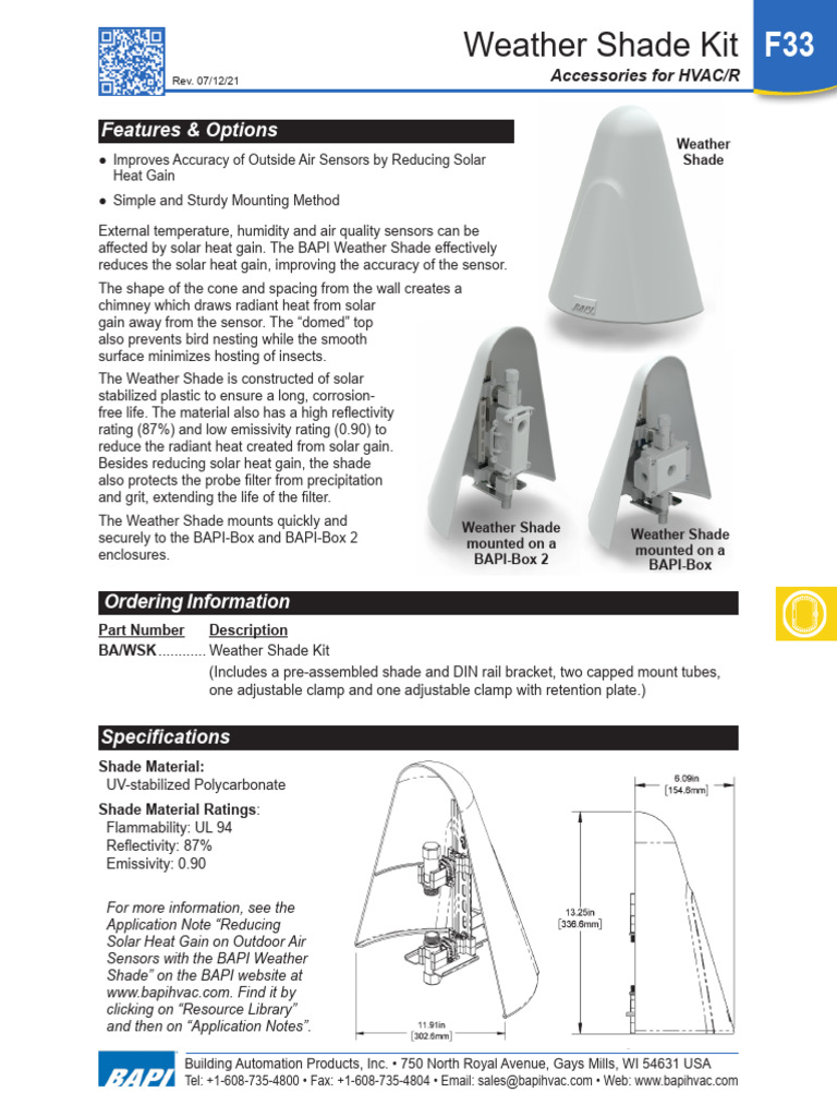 BAPI - WSK Weather - Shade - Kit For OAT OAH Sensors | PDF | Applied ...