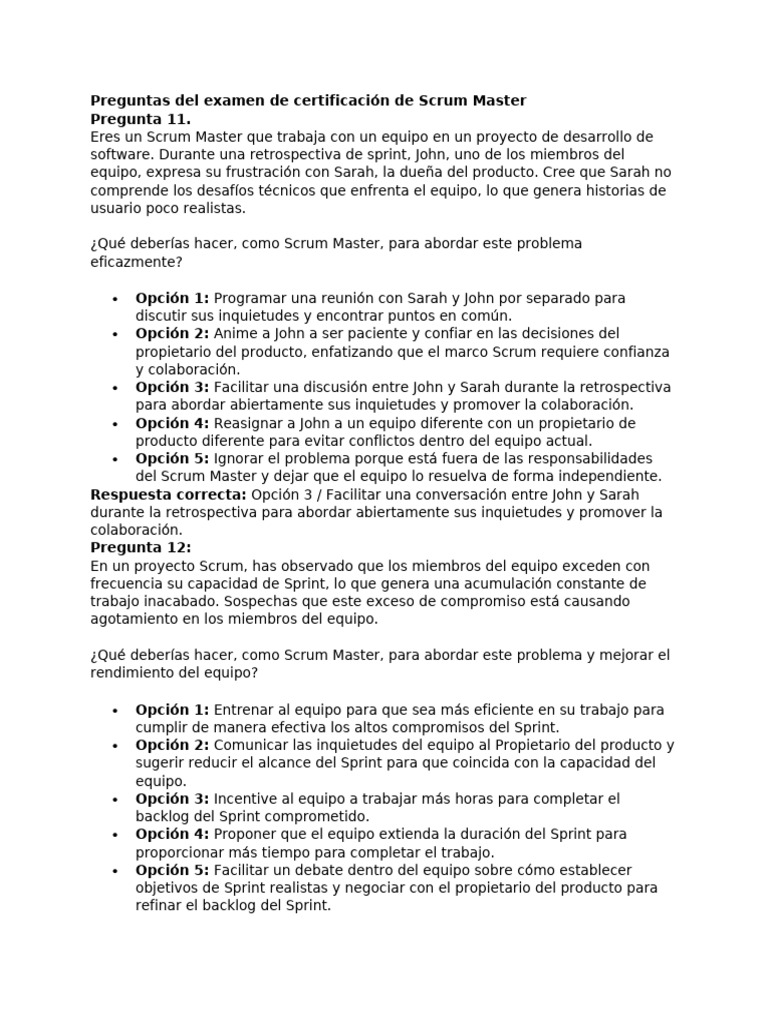 Preguntas Del Examen de Certificación de Scrum Master | PDF | Scrum (desarrollo de software)