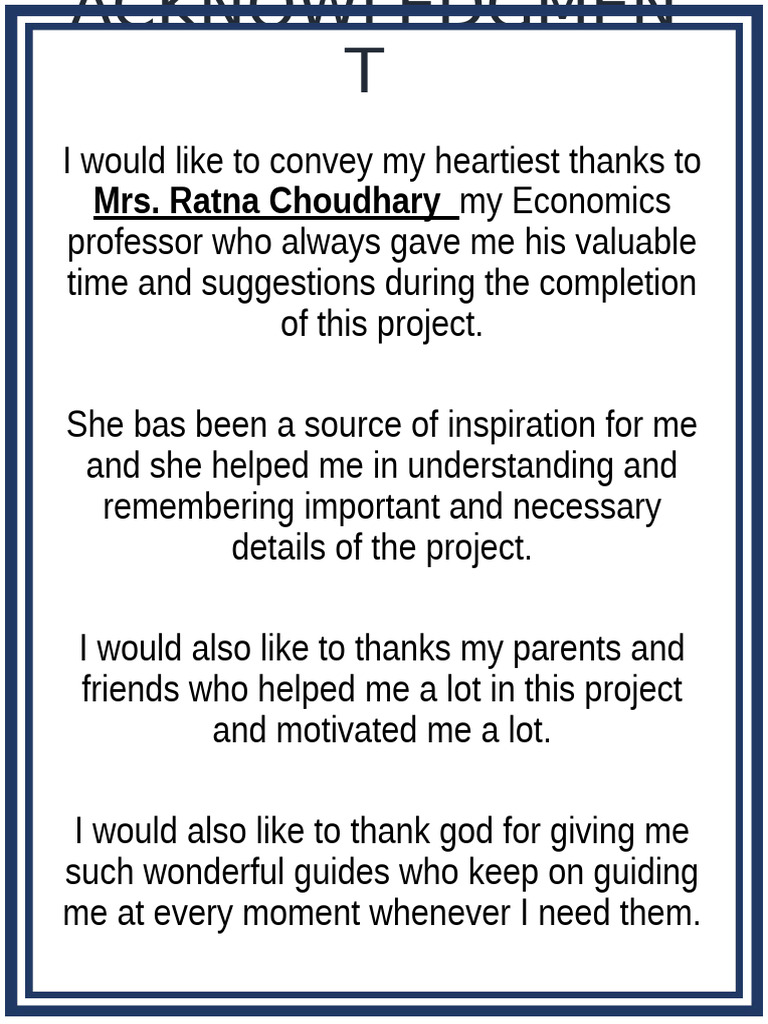 Acknowledgment Class 12 | PDF