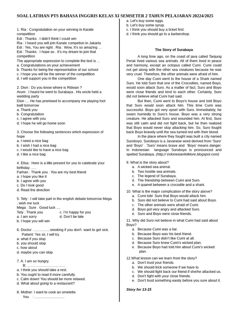 Soal Latihan PTS Bahasa Inggris Kelas Xi Semester Genap 2024.2025 | PDF | Cinderella | Folklore