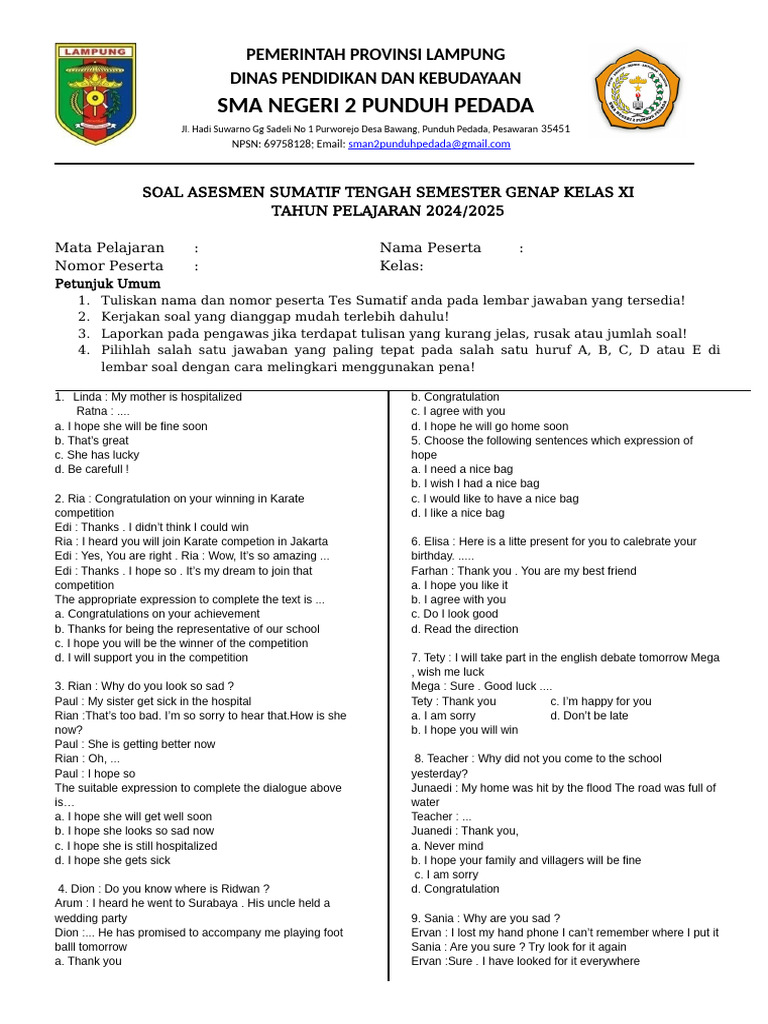 SOAL MID BAHASA INGGRIS KELAS XI SEMESTER GENAP 2024.2025 | PDF | Cinderella