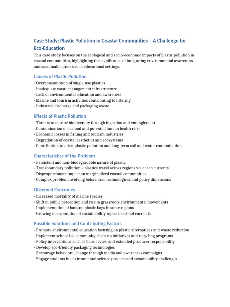 Ecology Case Study Plastic Pollution | PDF