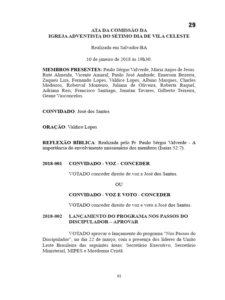 Modelo de ATA Da Comissão Da Igreja | PDF