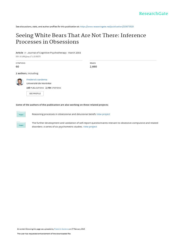 Inference Processes in OCD Obsessions | PDF | Obsessive–Compulsive ...