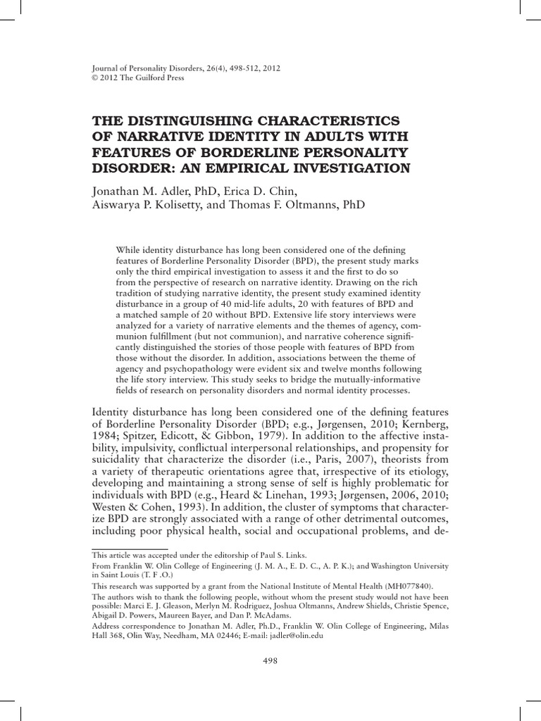 The Distinguishing Characteristics of Narrative Identity in Adults With ...