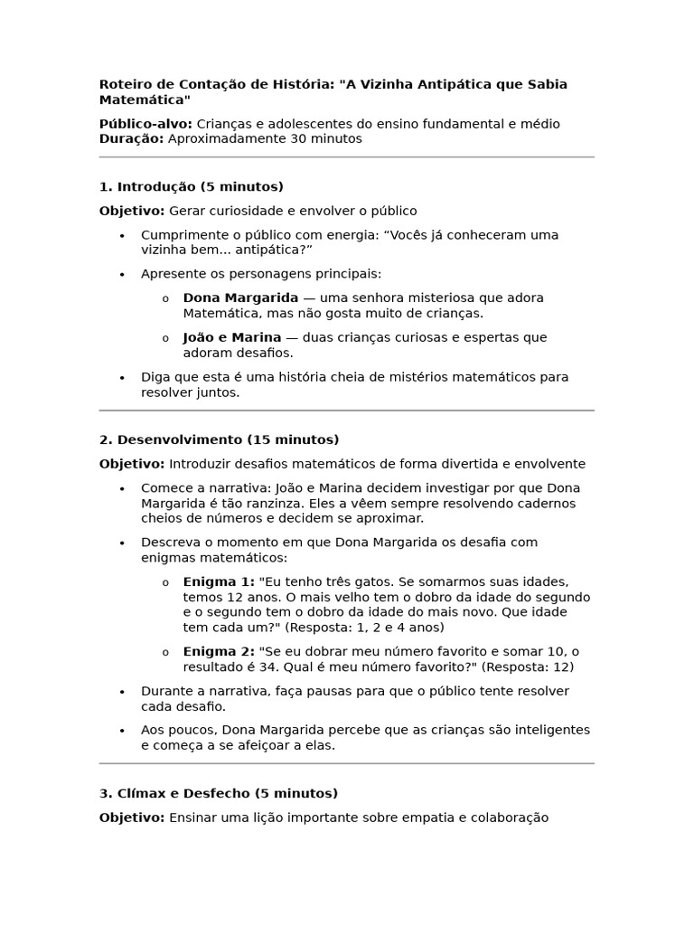 Roteiro de Contação de História A Vizinha Antipatica Que Sabia ...