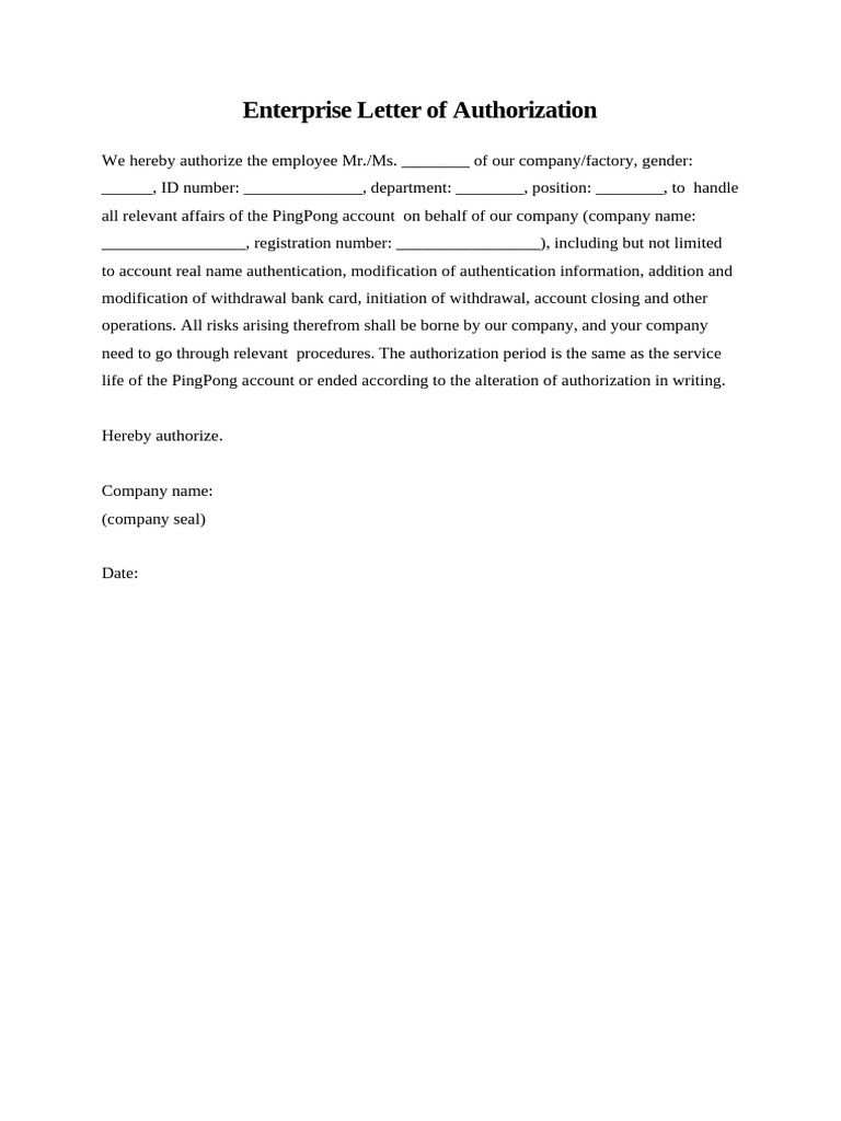 Enterprise Letter of Authorization 230106 | PDF