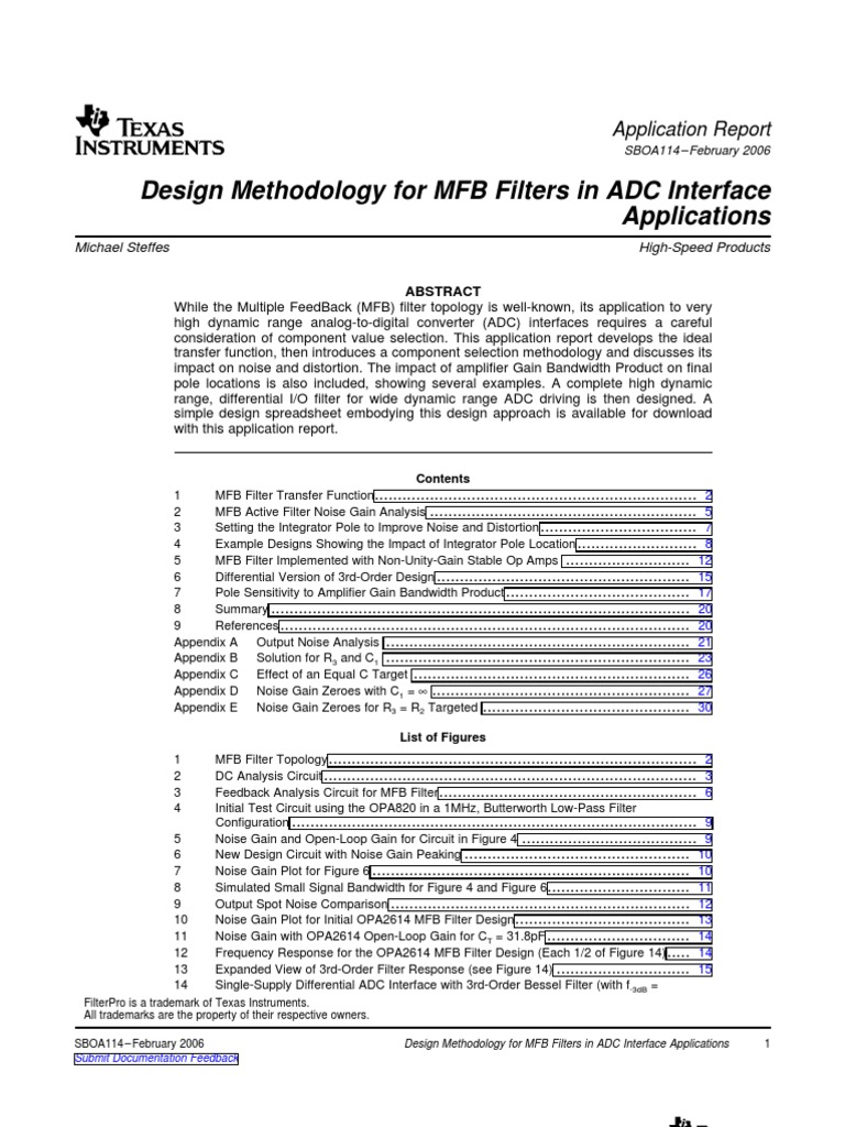 Design Methodology For MFB Filters in ADC Interface Applications | PDF ...