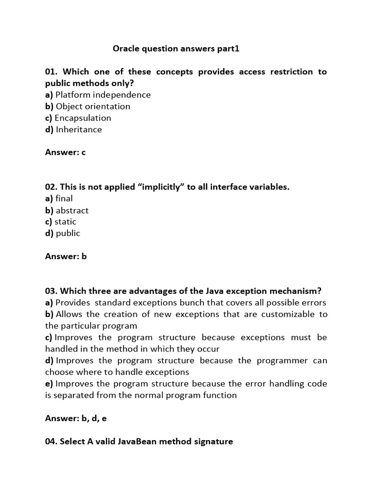 Oracle Practice Questions Part1 | PDF | Method (Computer Programming) | Software Engineering
