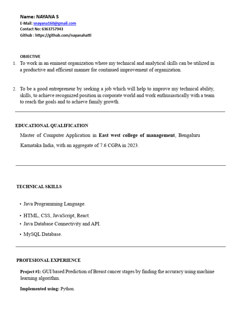 Nayana Resume | PDF