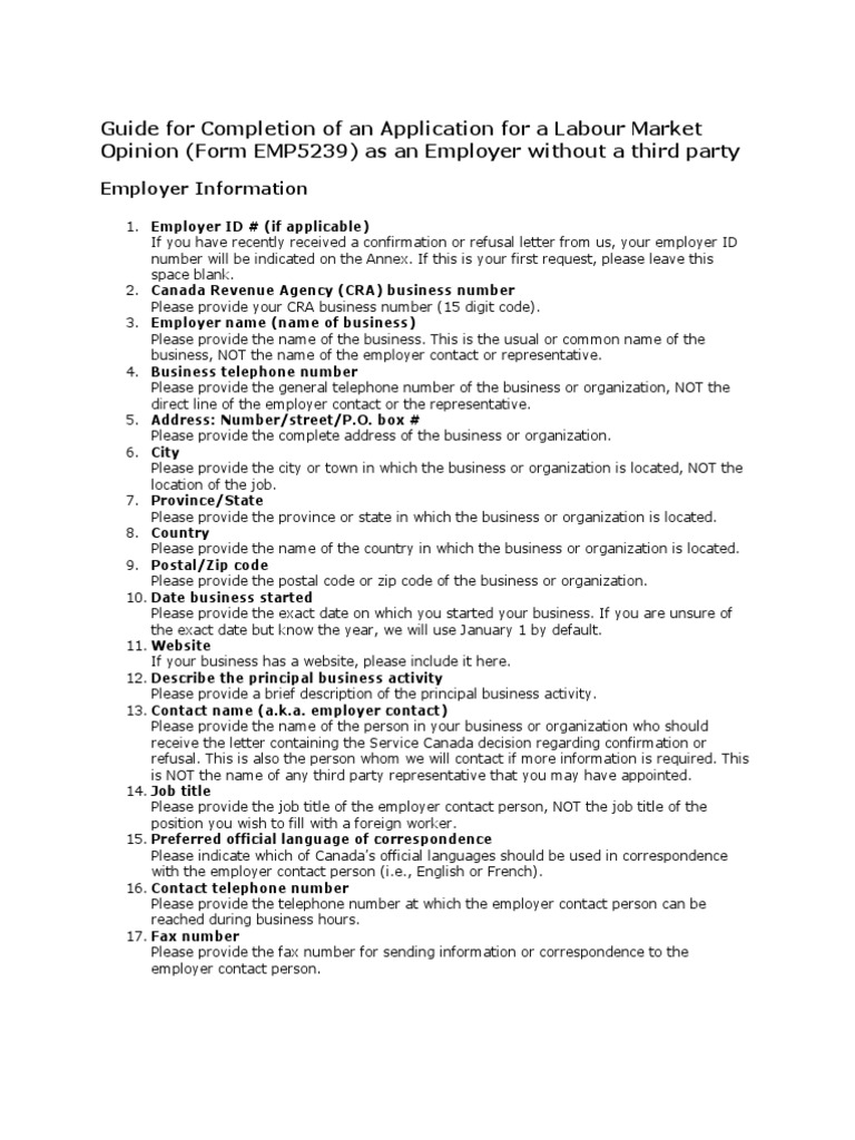 Information REQUIRED For A Labour Market Opinion | PDF | Foreign Worker ...