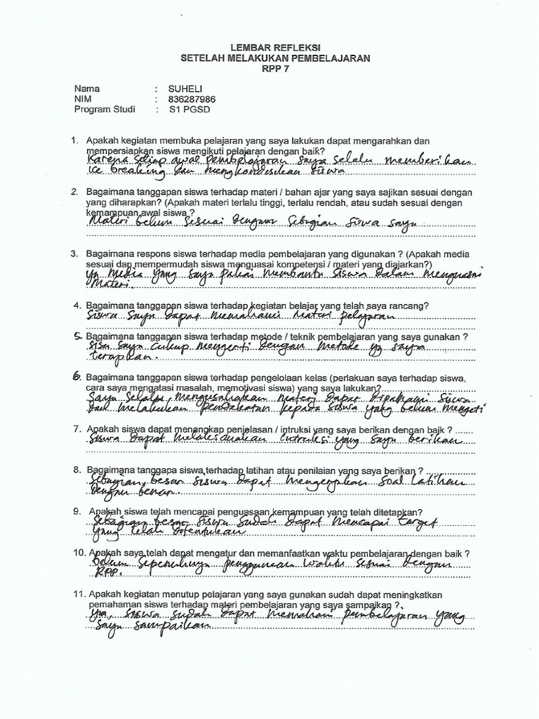 Refleksi RPP 7 | PDF