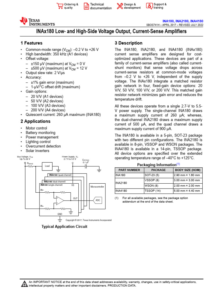 Ina 4180 | PDF | Amplifier | Electrostatic Discharge